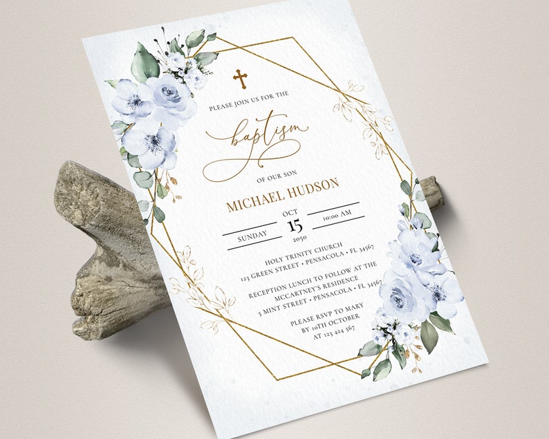Dusty Blue Baptism/christening Invitation Template (digital Download ...