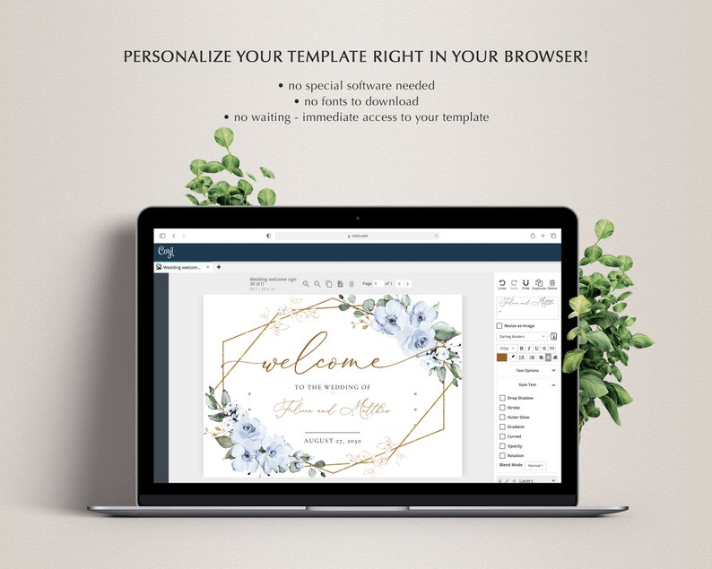 Geometric Wedding Welcome Sign Template With Dusty Blue Roses | Etsy