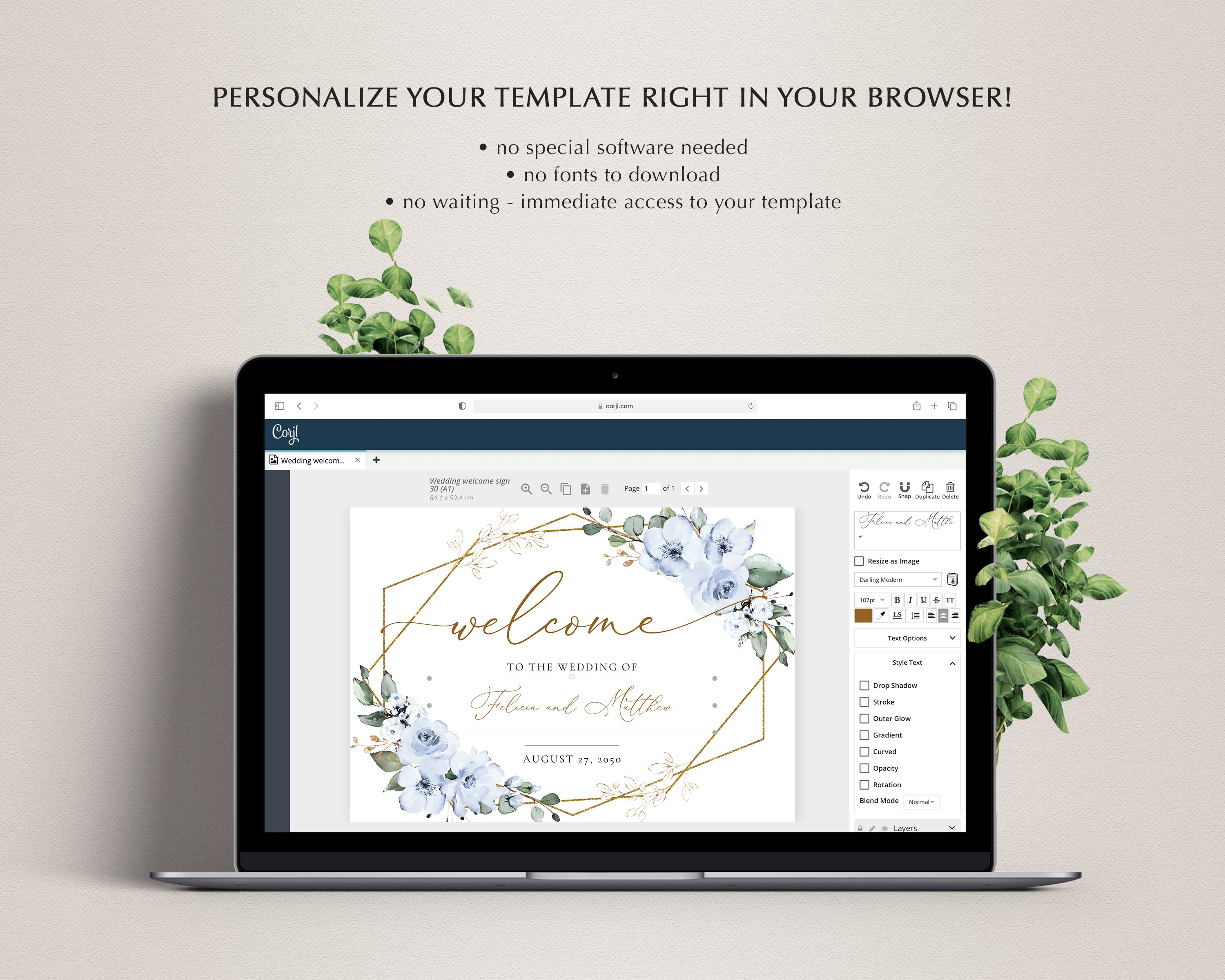 Geometric Wedding Welcome Sign Template With Dusty Blue Roses | Etsy