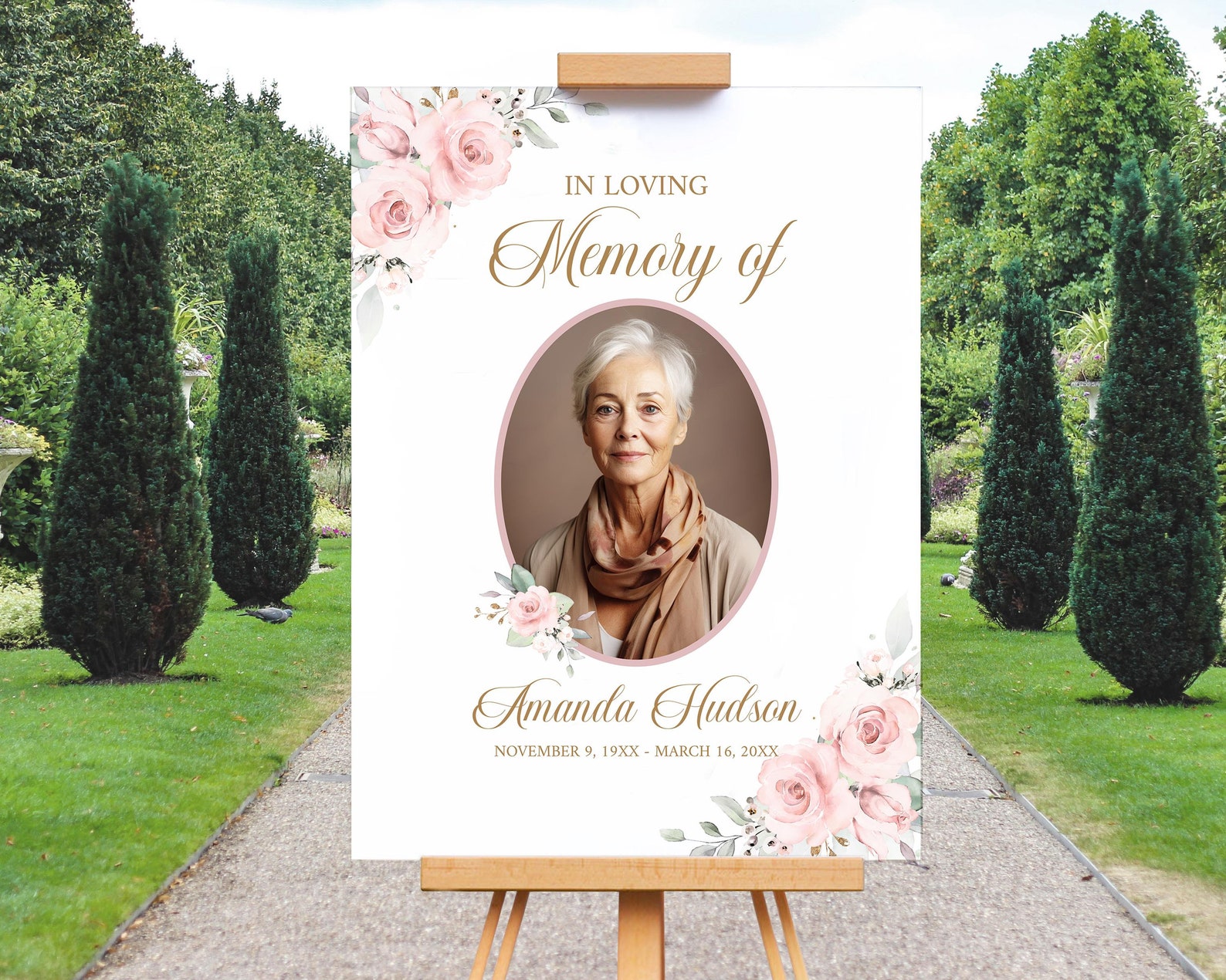 Funeral Welcome Sign Template With Pink Roses, in Loving Memory Poster ...