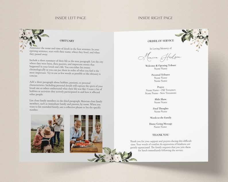 Funeral Program Template Floral Memorial Program Editable - Etsy