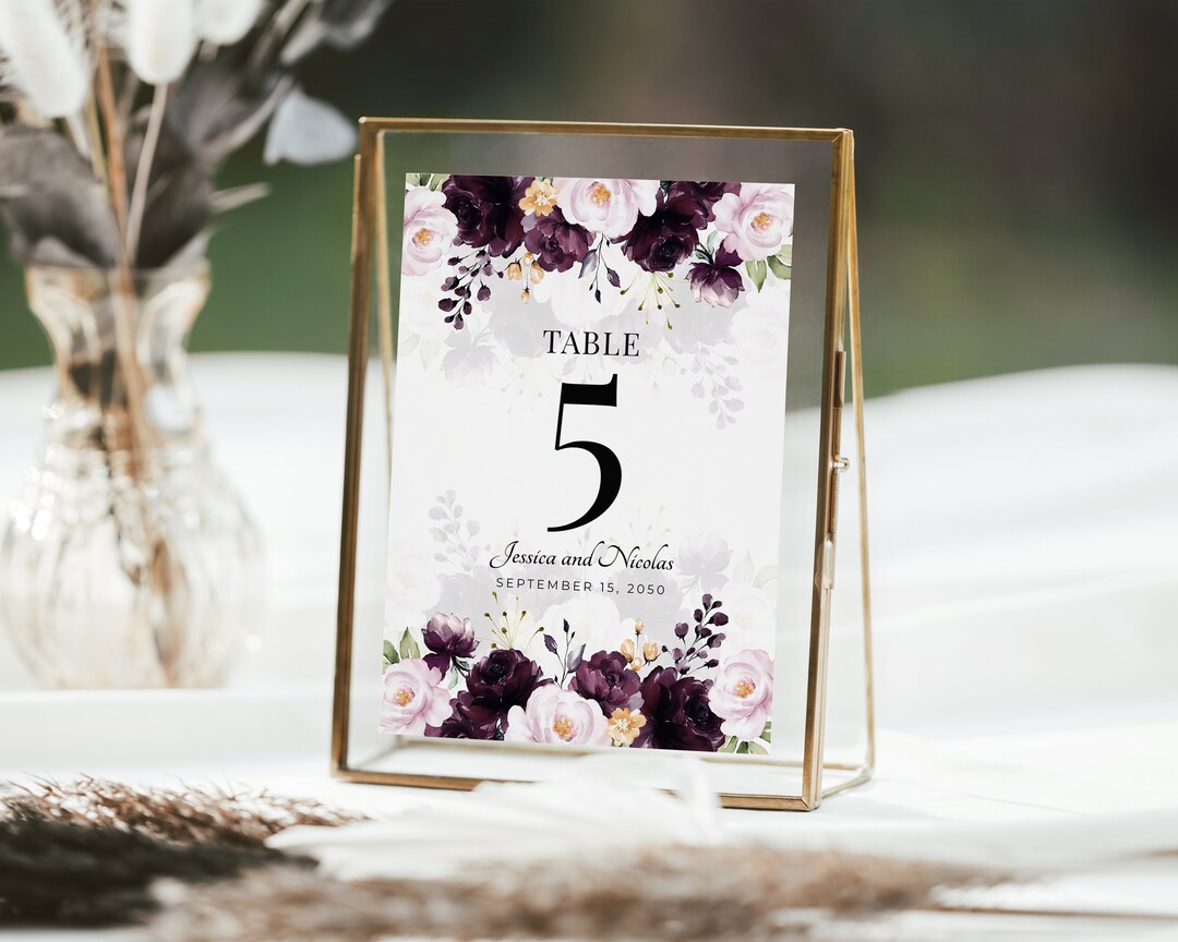 Purple Wedding Table Numbers Template • INSTANT DOWNLOAD • Editable ...