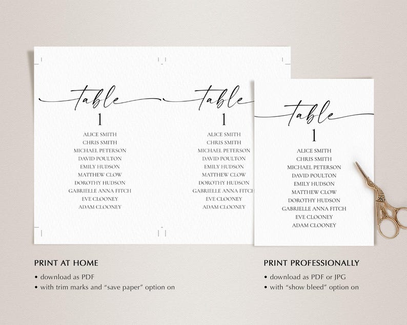 Modern Seating Table Cards Template • Editable & Printable • Instant ...