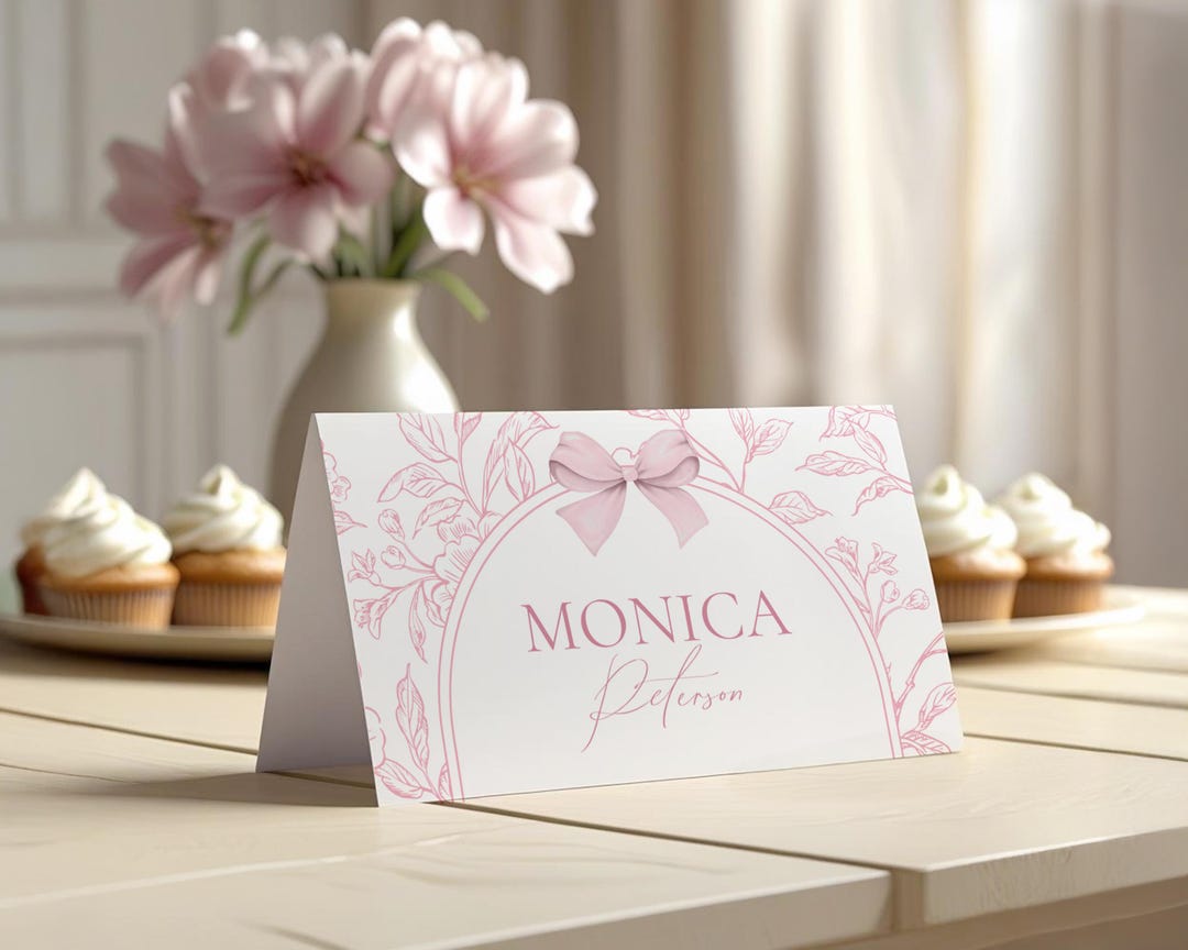 Pink Toile Place Card Template • INSTANT DOWNLOAD • Editable Printable ...