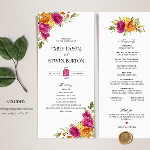 Hot Pink and Orange Wedding Program Template, Wedding Order of Service ...