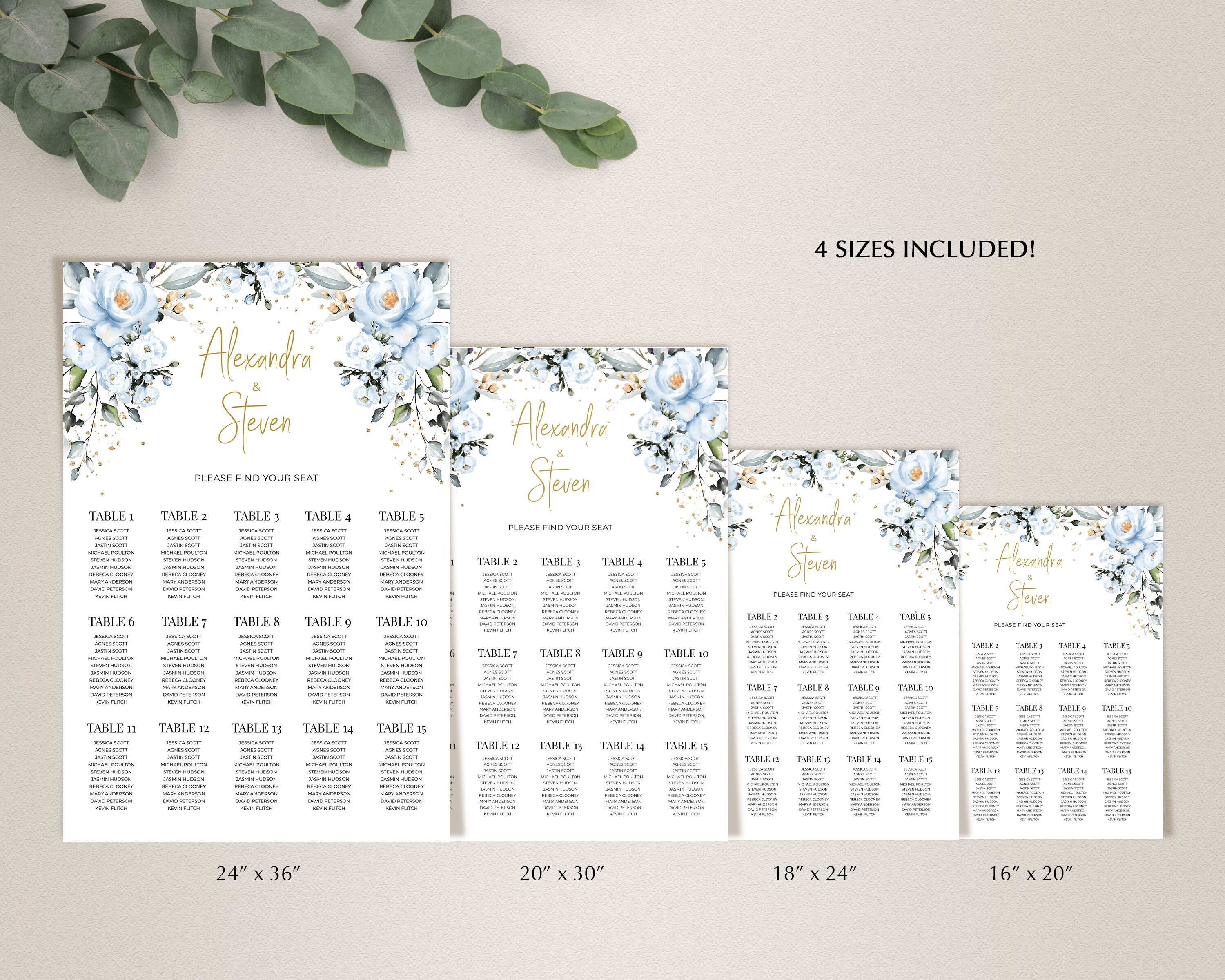 Blue Wedding Seating Chart Template Light Blue Wedding Table - Etsy