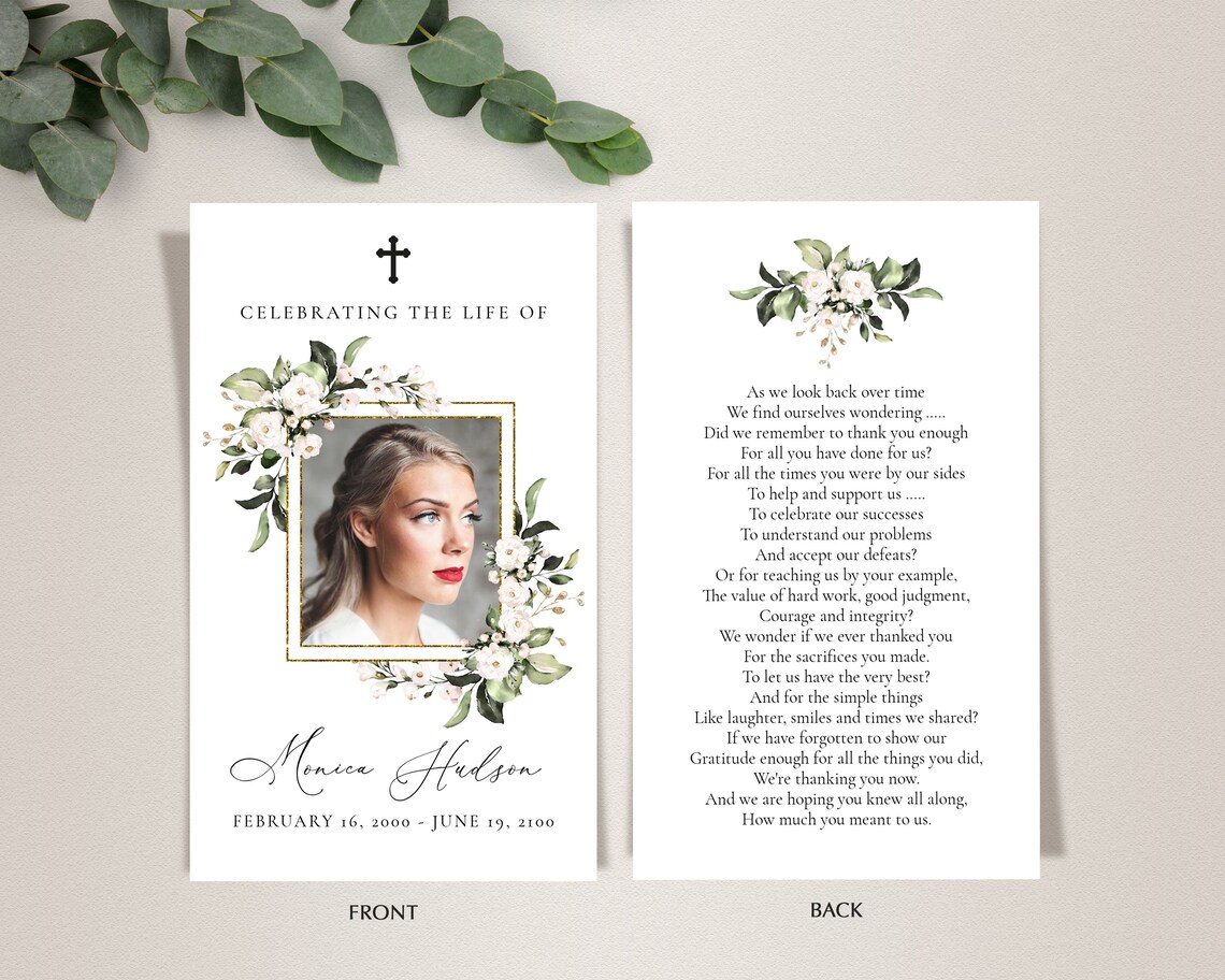Editable Funeral Prayer Card Template Printable Memorial | Etsy Canada