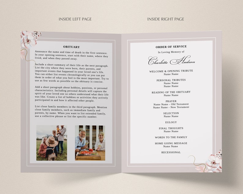 Light Pink Funeral Program Template Memorial Program - Etsy UK
