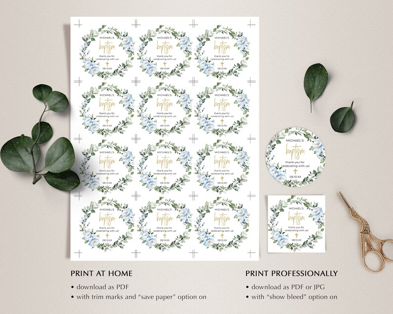Blue Roses Gift Favor Tags Template, Printable Stickers (Instant ...