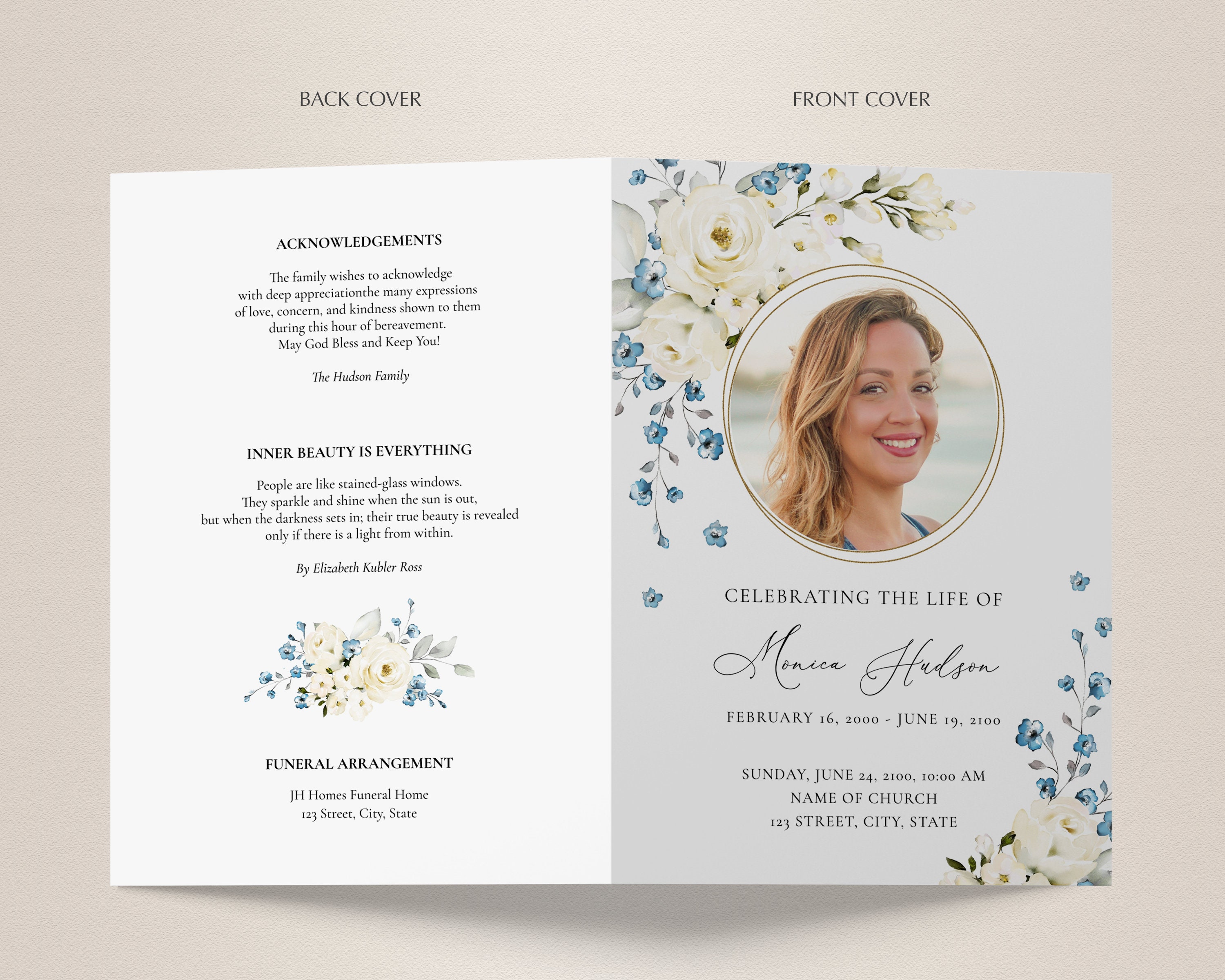 Funeral Program Template White and Blue Memorial Program - Etsy