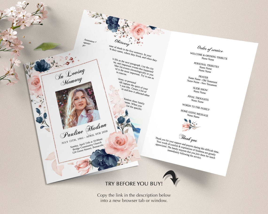 Editable Funeral Program Template Printable Memorial Program - Etsy