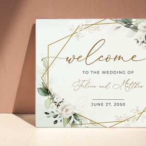 Boho Greenery Wedding Welcome Sign Template With White Roses • INSTANT ...