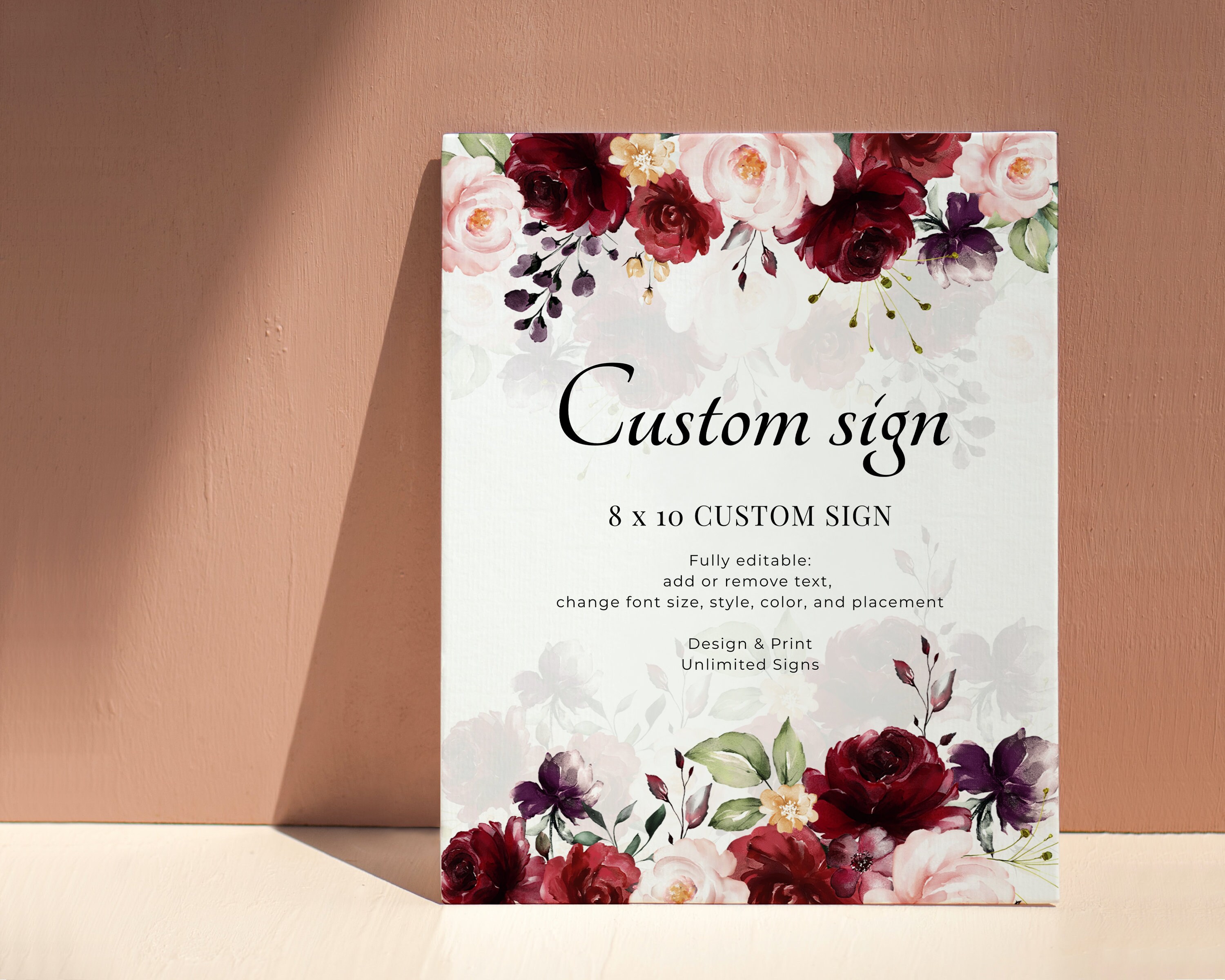 Burgundy Wedding Custom Sign Template Portrait and Landscape | Etsy