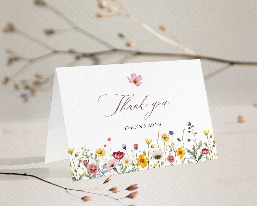 Wildflower Thank You Card Template, Printable Editable (instant ...