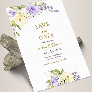 Lavender and Pale Yellow Save the Date Template, Wedding Date ...