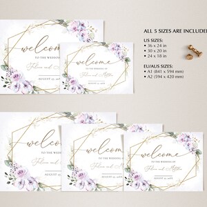 Geometric Wedding Welcome Sign Template With Lavender Roses • INSTANT ...
