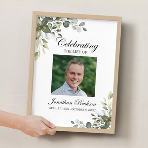 Greenery Editable Funeral Welcome Sign Template, Printable Celebration ...