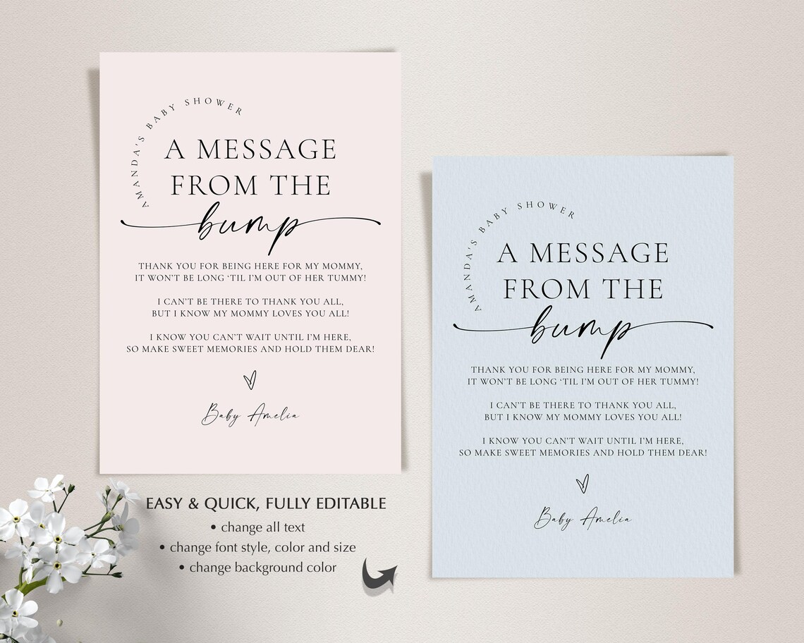 Message From the Bump Sign Template, Editable Printable Baby Shower ...