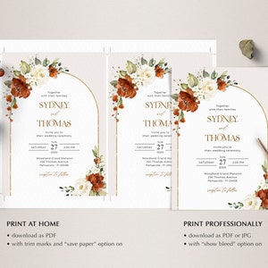 Terracotta and Ivory Wedding Invitation and RSVP Card Template ...