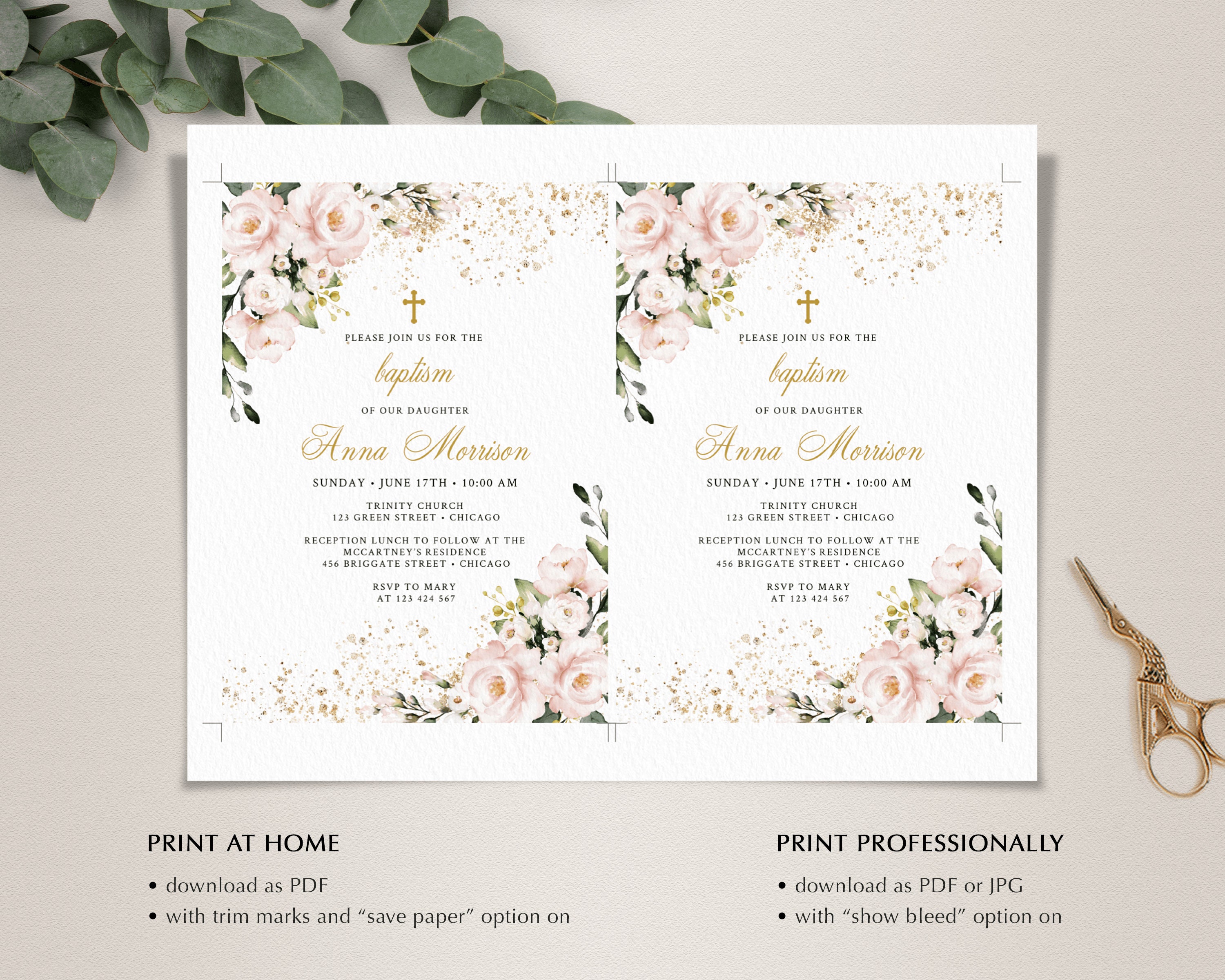 Blush Pink Baptism Invitation Template Printable First Holy - Etsy Canada