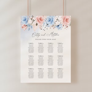 Blue and Blush Pink Seating Chart Template, Printable Table Plan ...