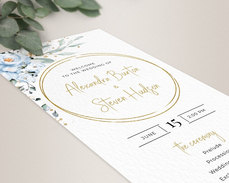 Blue Wedding Program Template Printable Floral Wedding | Etsy