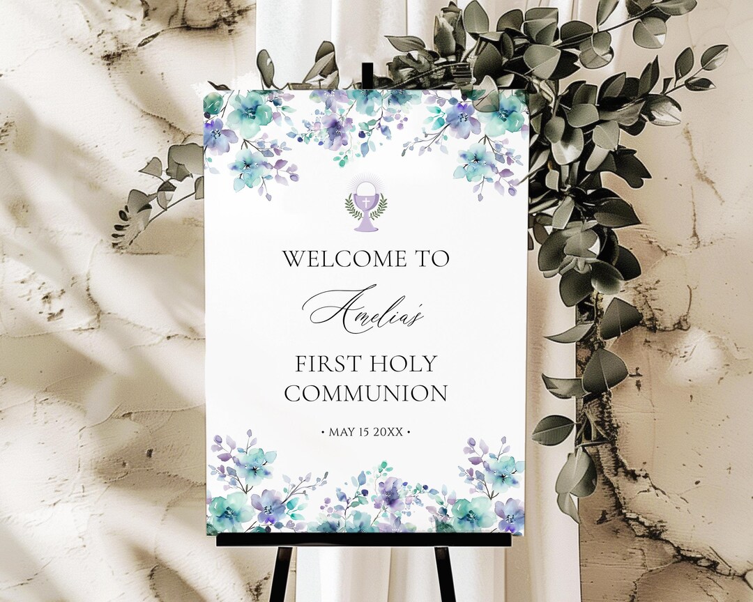 Teal and Lavender First Holy Communion Welcome Sign Template • INSTANT ...