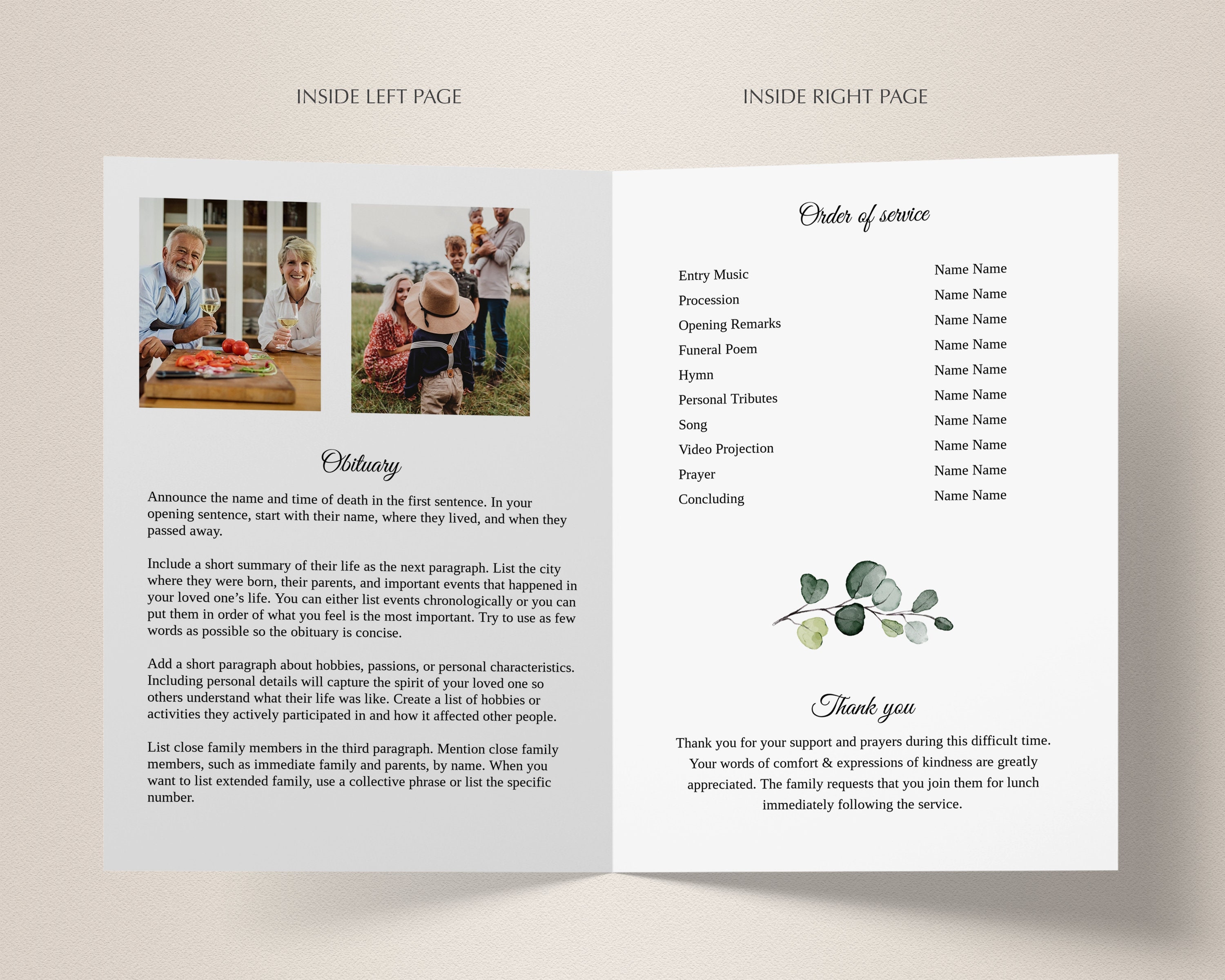 Printable Funeral Program Template Memorial Program Template | Etsy