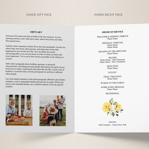 Funeral Program Template With Yellow Roses, Memorial Program Template ...