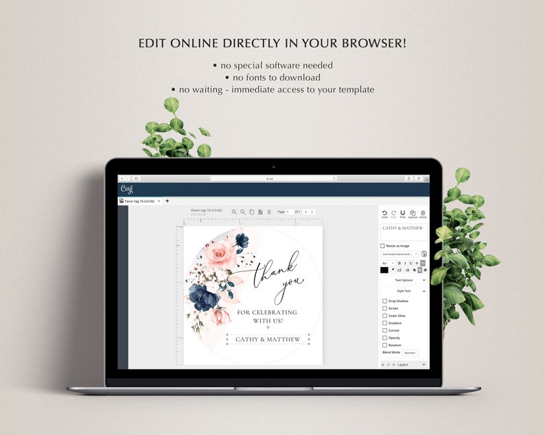 Navy Blue and Blush Pink Favor Tag Template Gift Tag - Etsy