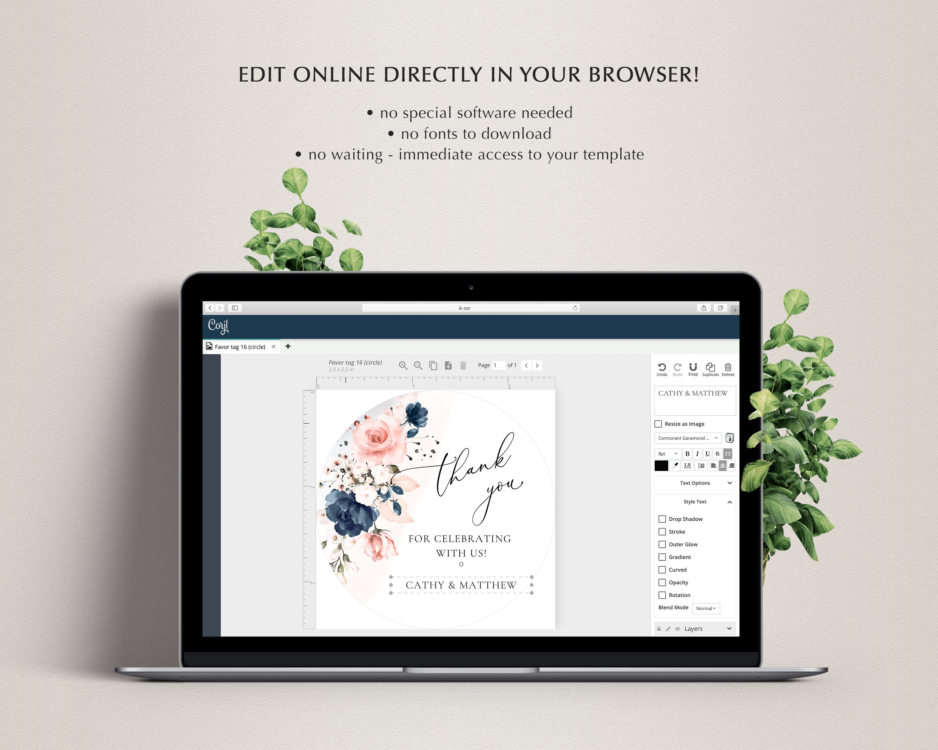 Navy Blue and Blush Pink Floral Favor Tag Template, Printable Stickers ...