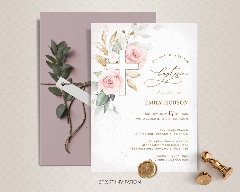 Light Pink Baptism Invitation Template Printable First Holy - Etsy