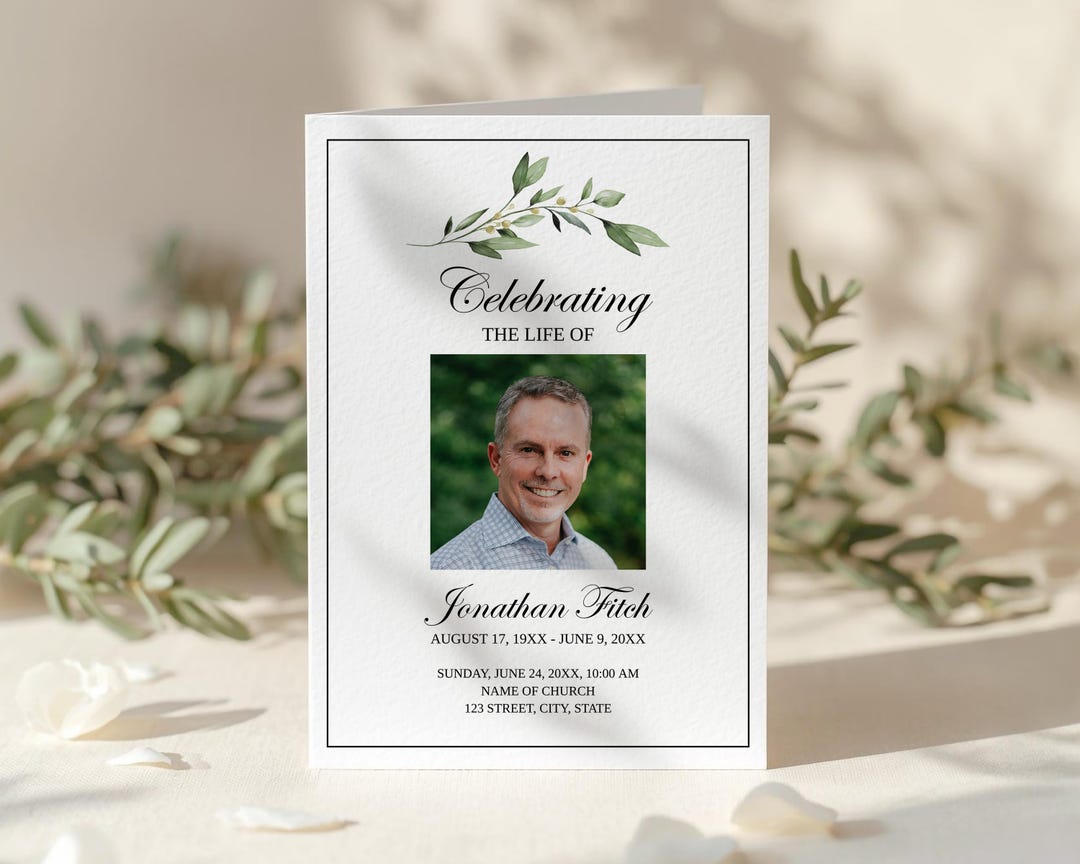Bi-fold Funeral Program Template • Editable, Printable Order of Service ...