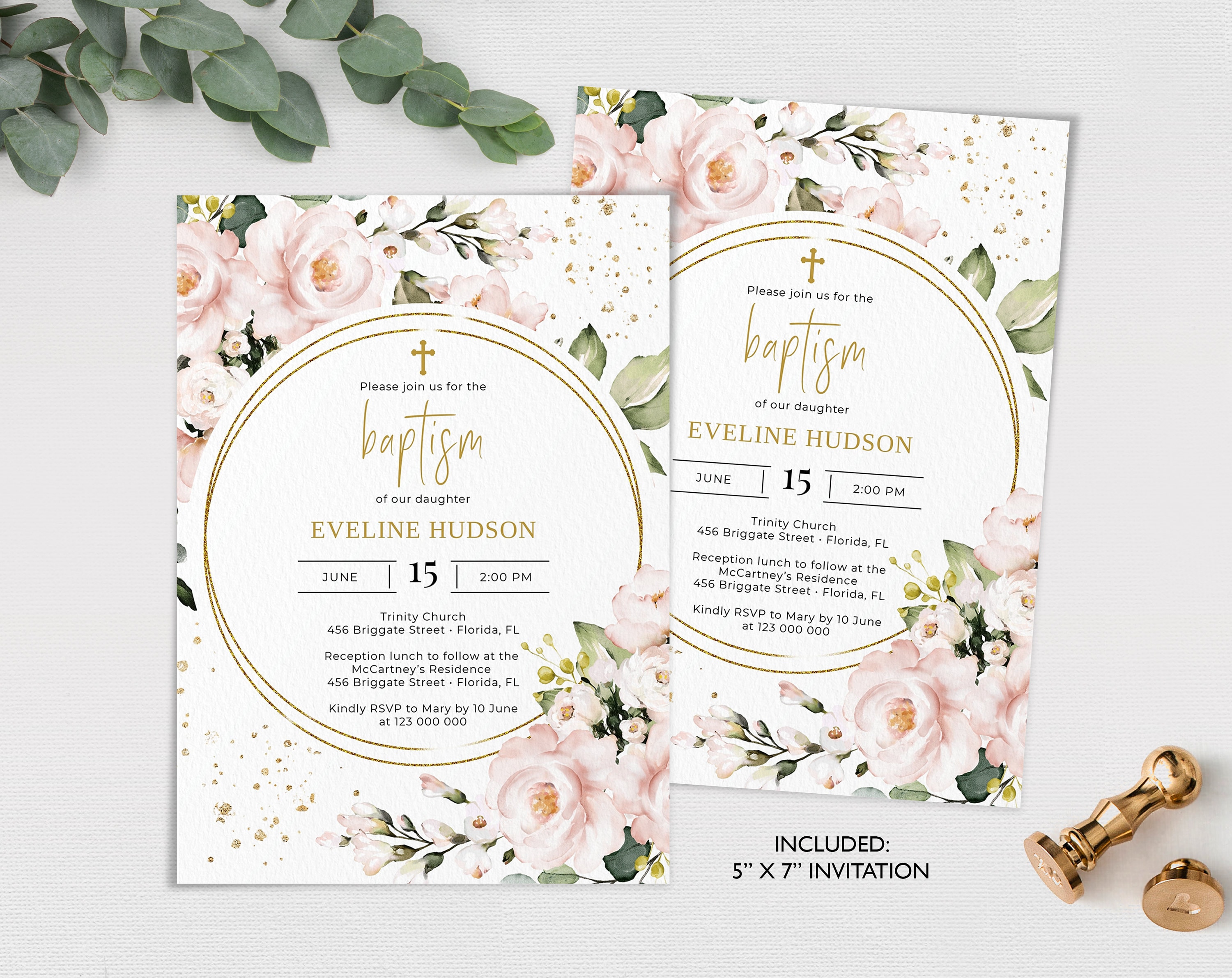 Blush Pink Baptism Invitation Template Printable First Holy - Etsy