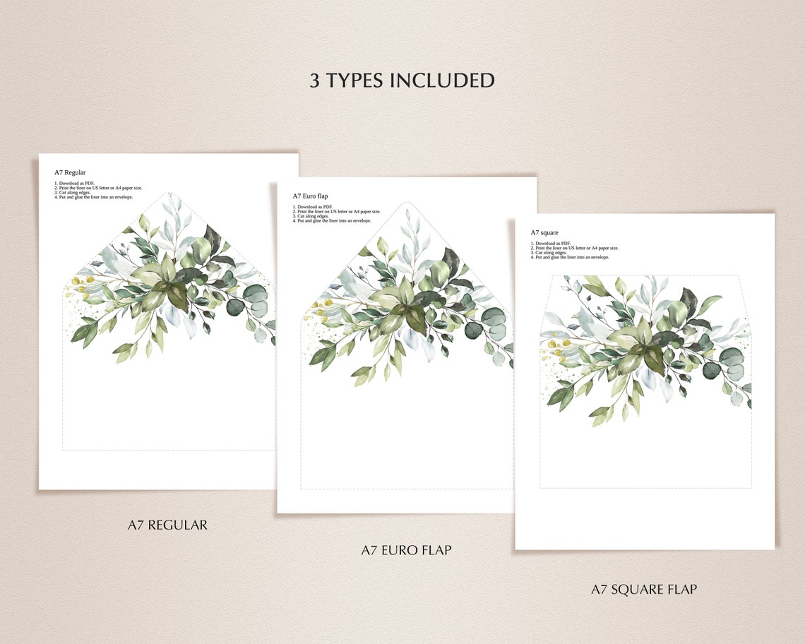 Printable A7 Envelope Liner Template With Botanical Greenery ...