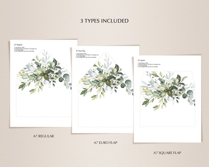 Printable A7 Envelope Liner Template With Botanical Greenery ...
