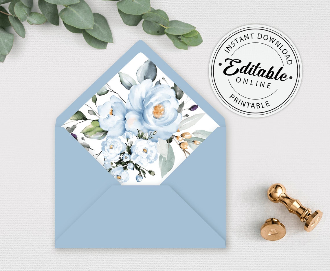 A7 Envelope Liner Template With Blue Roses Euro Flap | Etsy