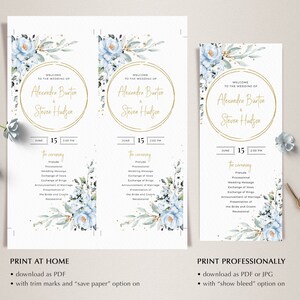 Blue Wedding Program Template Printable Floral Wedding - Etsy Canada