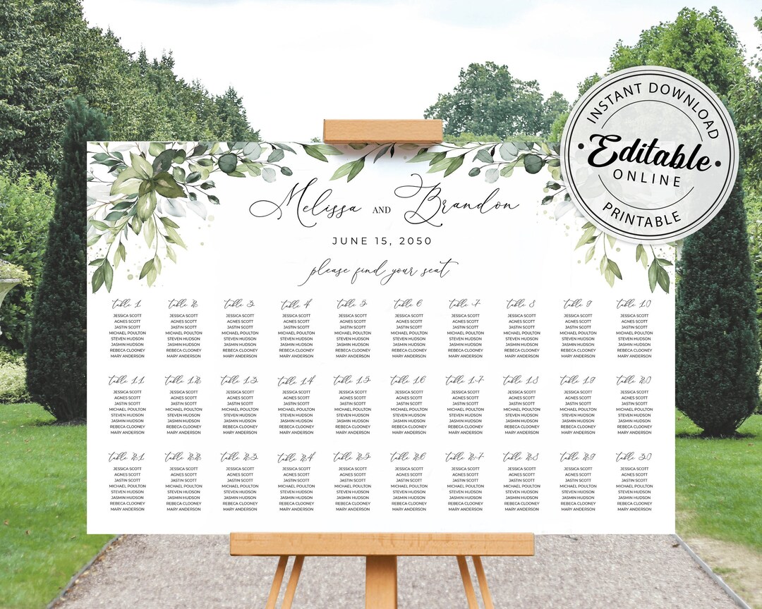 Boho Greenery Wedding Seating Chart Template, Wedding Seating Board ...