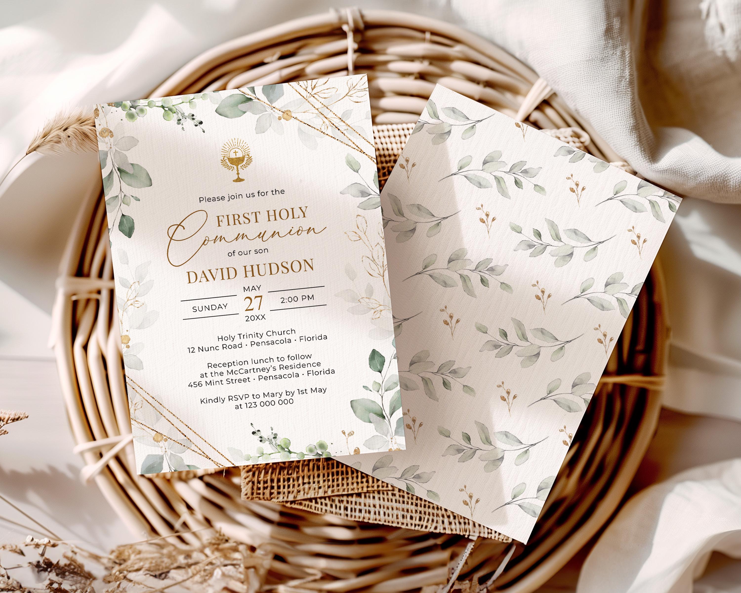 Greenery First Holy Communion Invitation Template • INSTANT DOWNLOAD ...