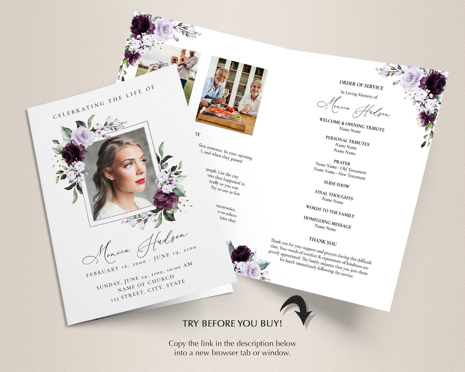 Purple Funeral Program Template Memorial Program Template - Etsy UK