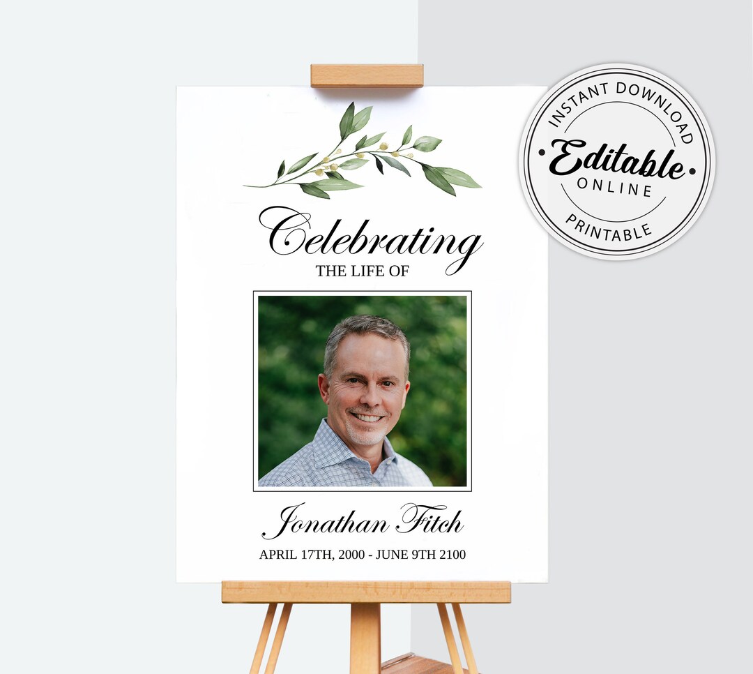 Funeral Welcome Sign Template, Printable Celebration of Life Sign ...