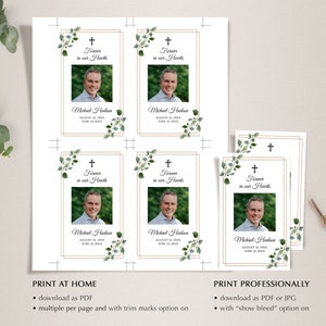 Greenery Prayer Card Template, Funeral Keepsake Card, Memorial Card for ...
