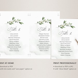 Greenery Wedding Seating Table Cards Template, Find Your Table Cards ...