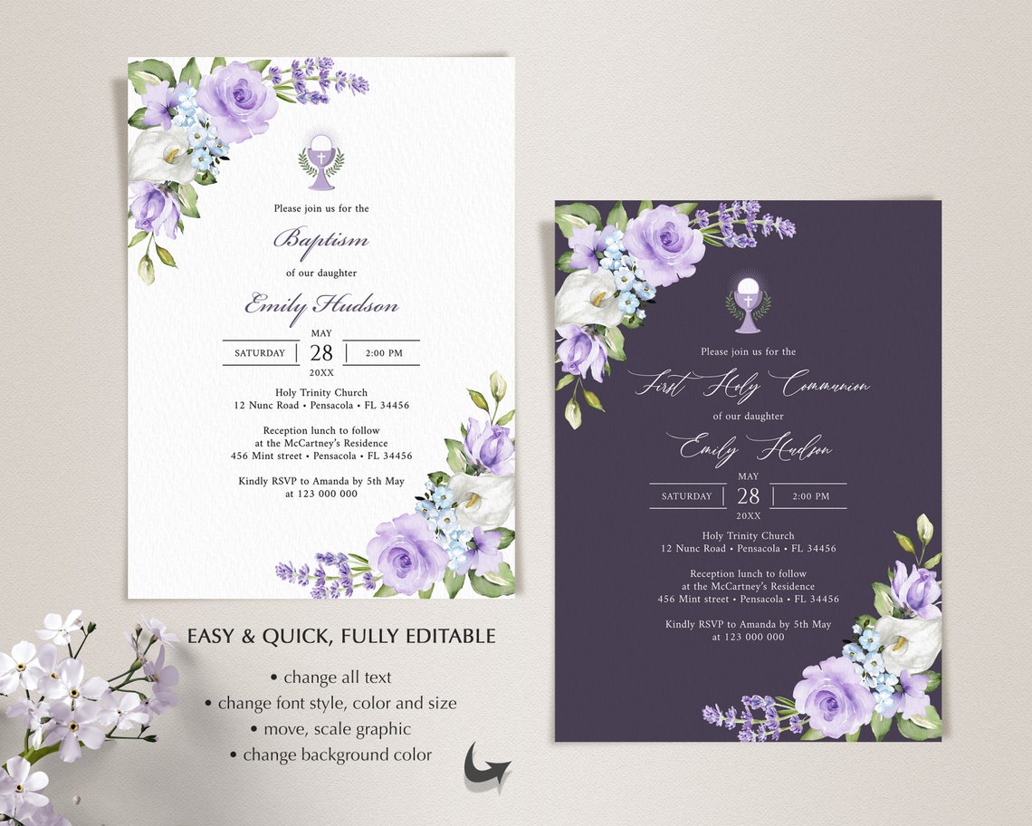 Lavender White and Blue First Holy Communion Invitation - Etsy UK