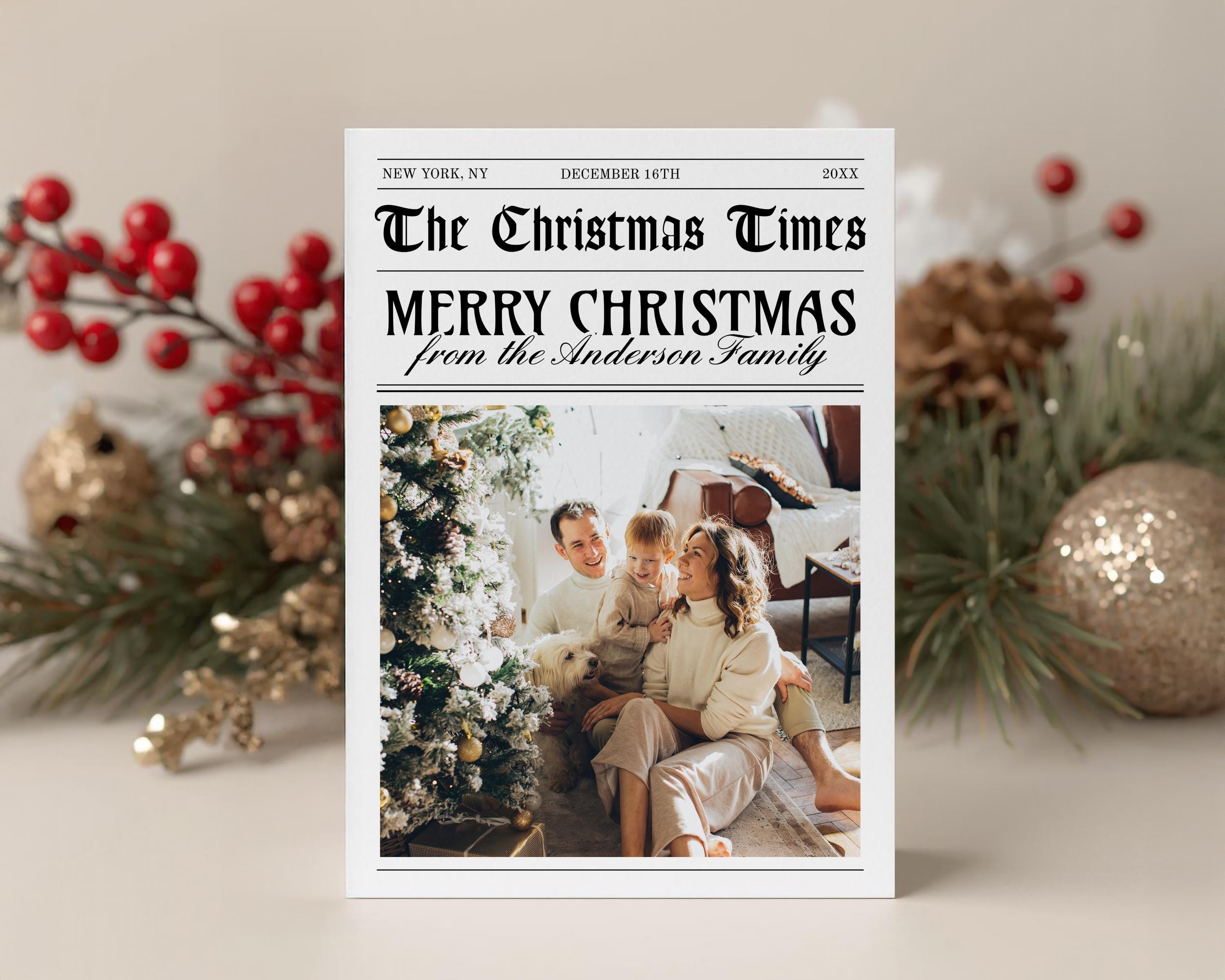 Newspaper Christmas Card Template • Editable, Printable Holiday Photo ...
