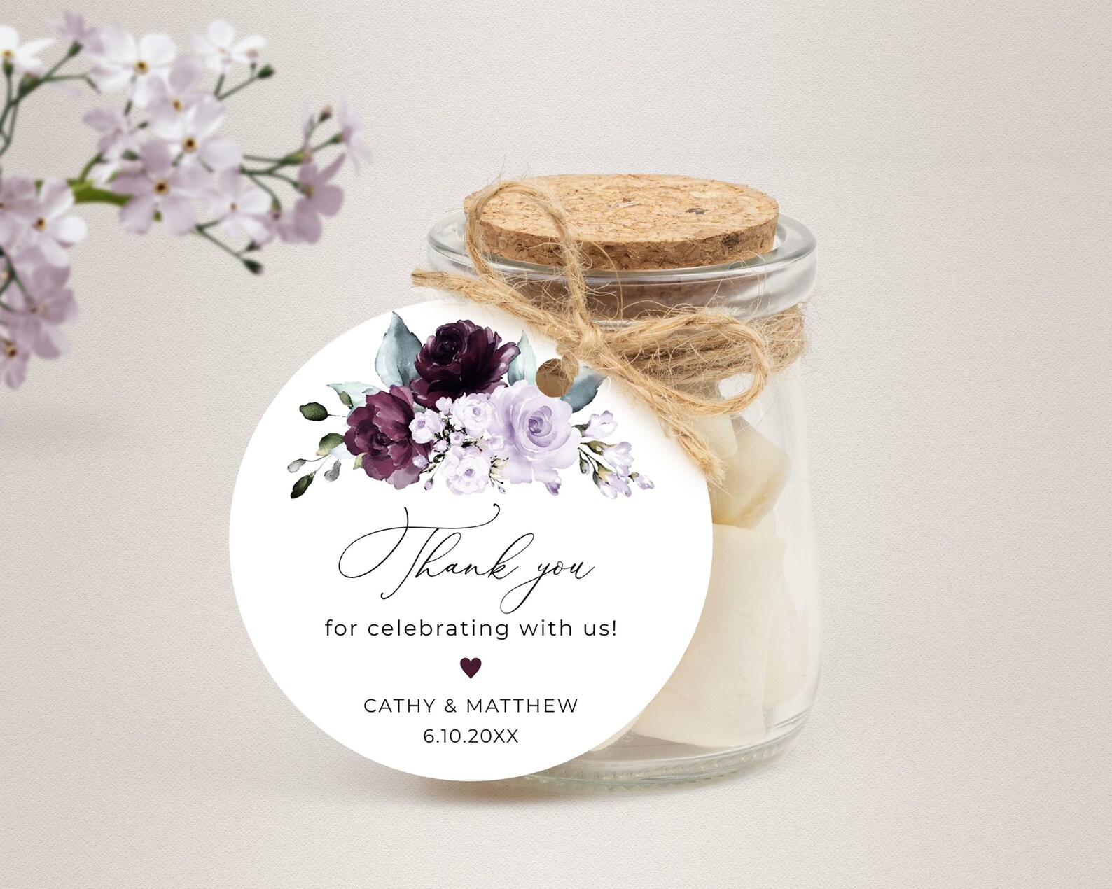 Purple Gift Favor Tag Template Printable Thank You - Etsy