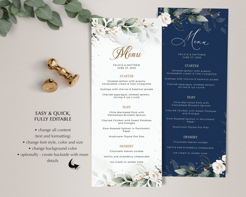 Boho Greenery Menu With White Roses wedding Bridal Shower - Etsy