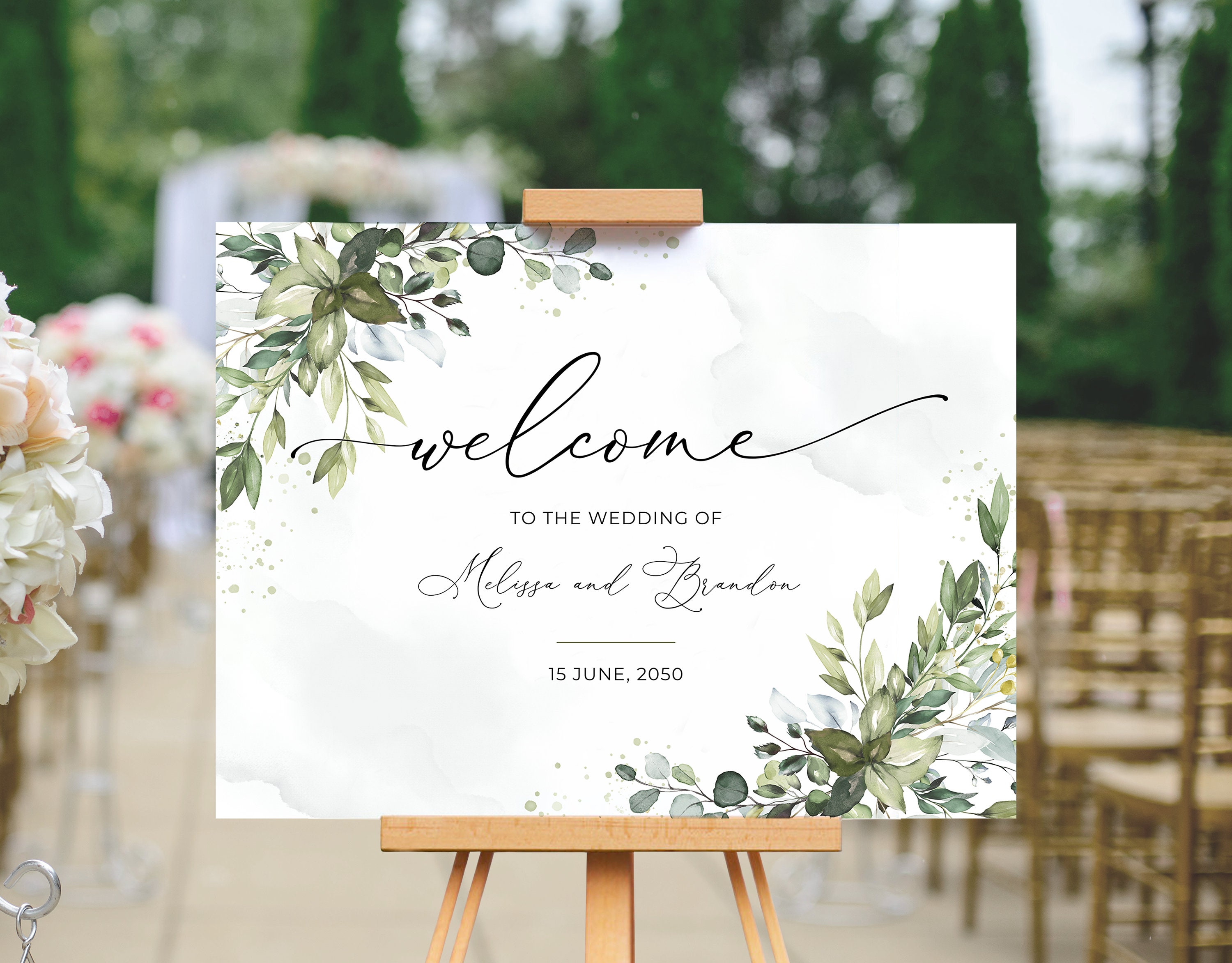 Boho Greenery Wedding Welcome Sign Template With Eucalyptus | Etsy
