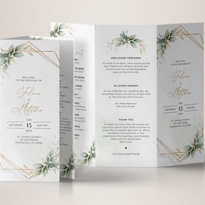 Trifold Wedding Program Template, Greenery Trifold Wedding Brochure ...